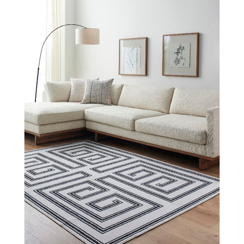 Staley Modern Black Washable Area Rug - Bold & Sophisticated